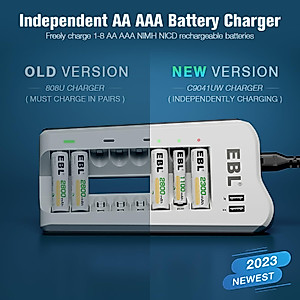 EBL Battery Charger with AA AAA Batteries - 8Bay Battery Charger and 4pcs AA Rechargeable Batteries 2800mAh & 4pcs AAA Battery NiMh Battery