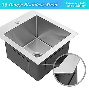 Lonsince Bar Sink,17 X 19 inch Bar Sink Drop in,Wet Bar Sink,Small RV Sink,16 Gauge Small Stainless Steel Kitchen & Bar Sink
