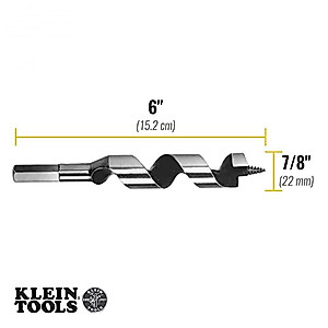 Klein Tools 53404 Steel Ship Auger Bit with Screw Point, 7/8-Inch Bit x 4-Inch Twist Length For Drilling Through Wood with Nails