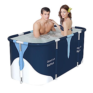 55" Extra Large Portable Foldable Bathtub Soaking Bathing Tub with Metal Frame for Adult Bathroom Folding SPA Tub for Shower Stall, Separate Family Bathroom SPA Tub for Hot Ice Bath