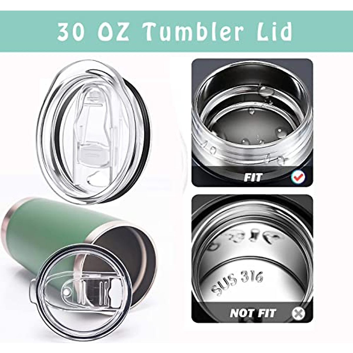 Compatible with Yeti Lids 30 oz Replacement Lid, Ozark Trail, Old Style Rtic and More Splash Resistant Lids Spill Proof Tumbler Lid Clear Cup Silicone Sliding Covers BPA Free(30OZ 3 Pack)