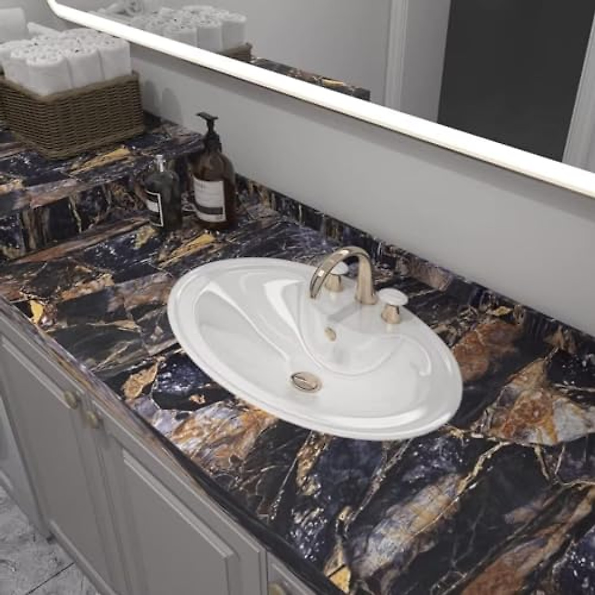 XRUIBZI Blue Marble Wallpaper Peel and Stick 35.4'' x196'' Marble Contact Paper Countertop Peel and Stick Waterproof Blue Self Adhesive Removable Wall Paper Cabinet Covering for Kitchen Home Décor