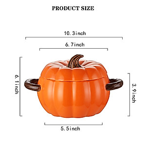 Dutch Oven Pot with Lid, Pumpkin Pottery Dessert Saucepan, Mini Baking Dish Cute Pumpkin Bowl, Covered Dutch Oven Ceramic Stockpot, Pumpkin-Shaped Casserole (Orange)