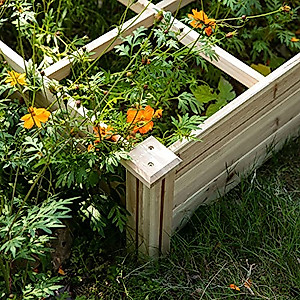 Outsunny 4ft x 4ft Raised Garden Bed, Wooden Planter Box with Segmented Growing Grid for Plants & Herbs, Natural Wood