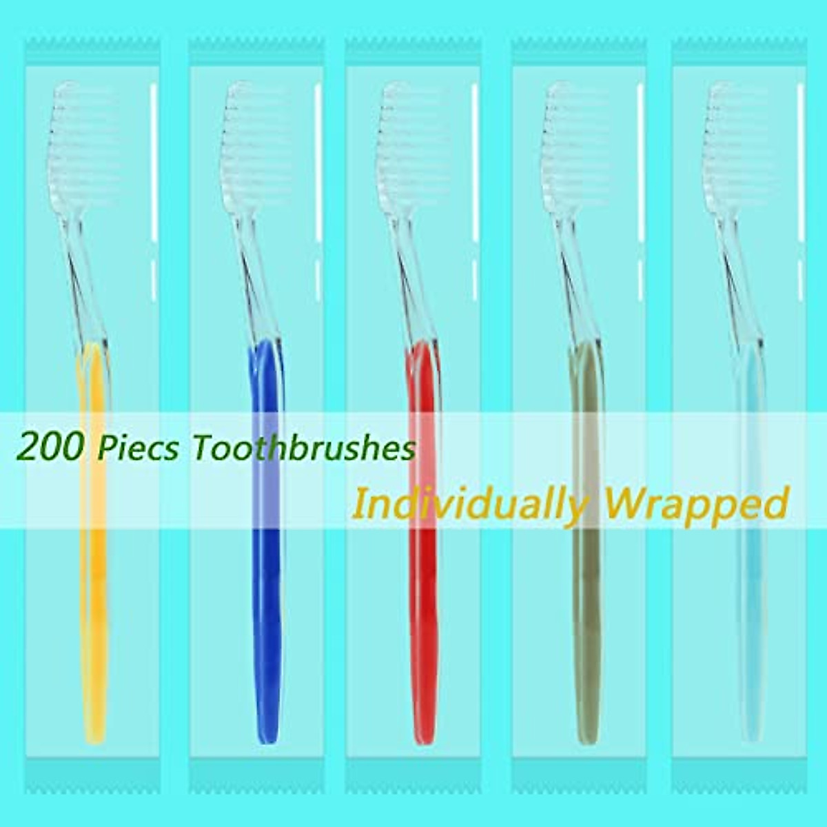 Homvle 200 Packs Disposable Toothbrushes Individually Wrapped, Medium Soft Bristle Travel Toothbrushes Bulk for Adults/Kids Hotel Toiletries, 5 Colors.