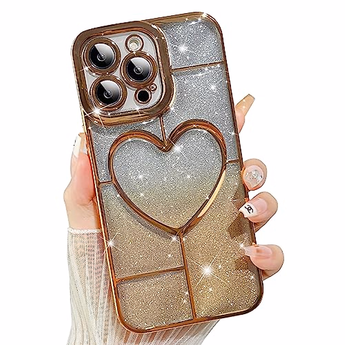 Yeddabox Compatible with iPhone 14 Pro Max Case Heart Phone Case Cute Bling Plating Soft Shockproof Full Camera Protection Bumper Phone Cases for iPhone 14 Pro Max Women Girls Case 6.7" - Glod