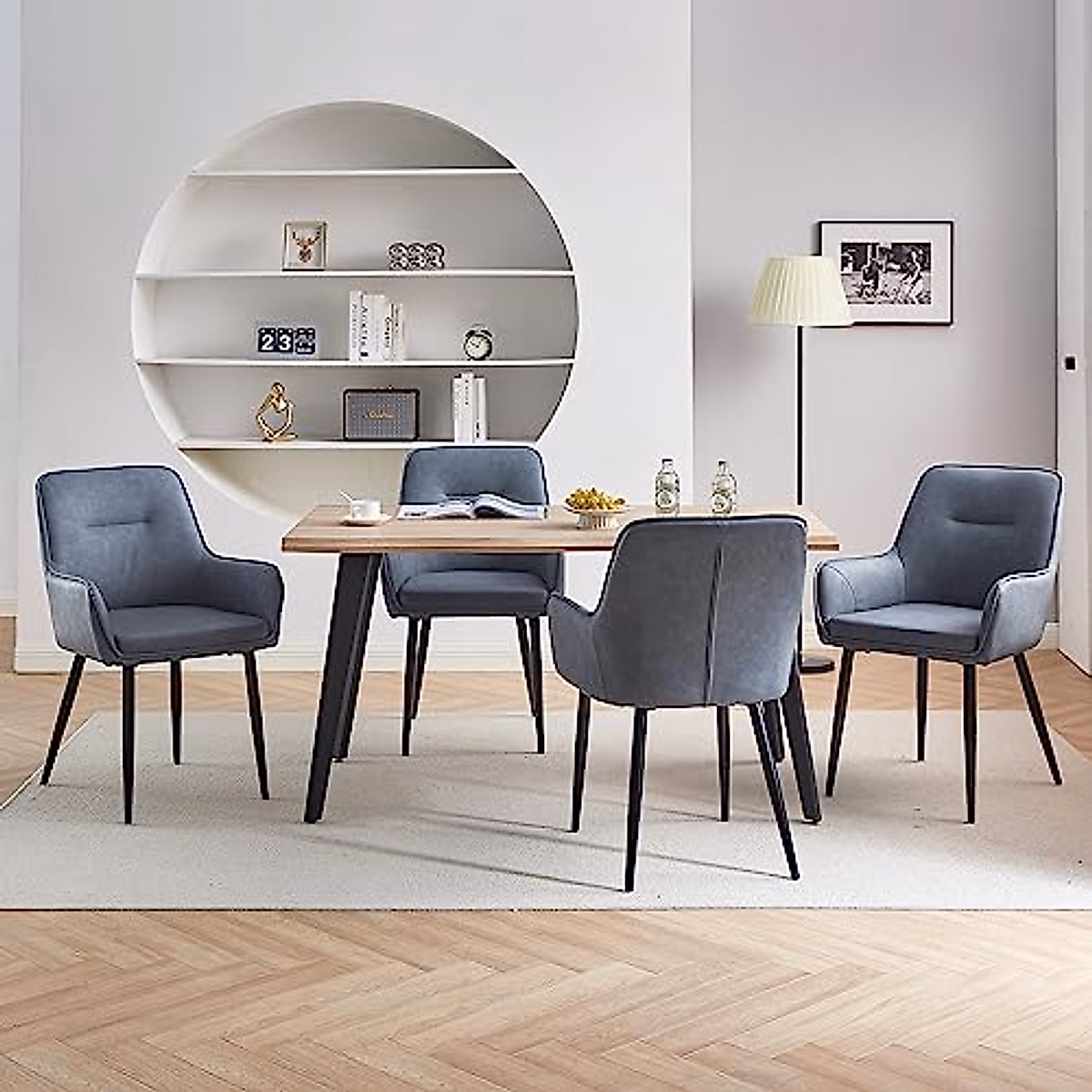 TUKAILAi Modern Design Dining Chairs Set of 4, Faux Leather Accent Chairs with Cushioned Seat and Arms, Upholstered Leisure Armchairs for Kitchen Restaurant Commercial (Blue)