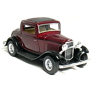 Kinsmart Set of 4: 5" 1932 Ford 3-Window Coupe 1:34 Scale (Green/Maroon/Red/Yellow) Toy, Multicolor for Unisex Children