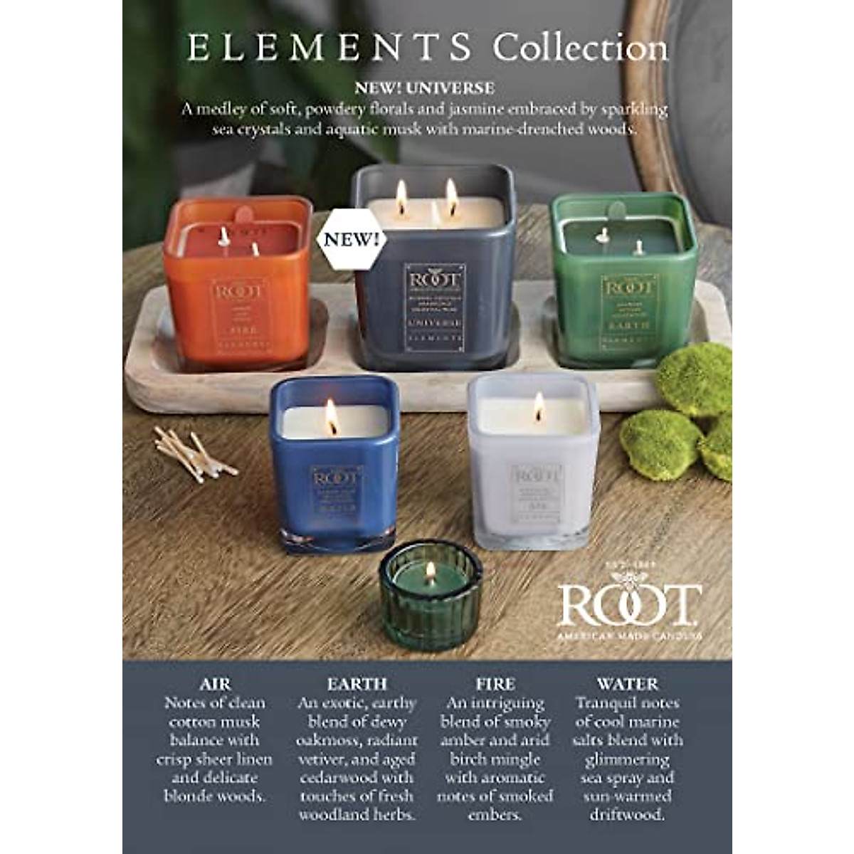 Root Candles Scented Candles Elements Collection Premium Handcrafted 3-Wick Candle, 14.5-Ounce, Universe