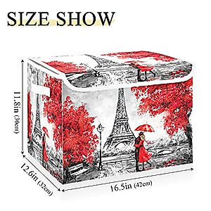 Oil Painting Paris European City Landscape Storage Bins for Closet, Collapsible Storage Baskets with Lids and Handles for Shelves Closet Home Decor