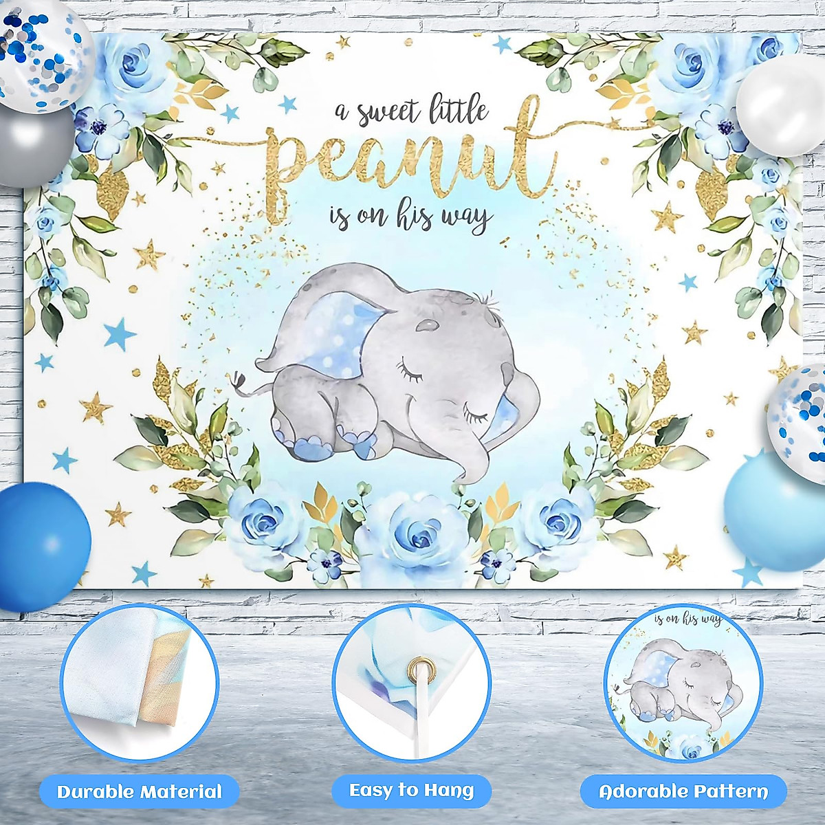 PARTY SPOT! 94 pcs Baby Shower Decorations for Boy, 5 Pcs White Balloon Boxes, 70 pcs Latex Balloons, Blue Elephant Theme Baby Shower Decorations Gender Reveal Party Supplies