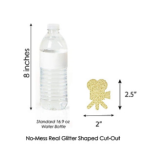 Big Dot of Happiness Gold Glitter Movie Camera - No-Mess Real Gold Glitter Cut-Outs - Red Carpet Hollywood Movie Night Party Confetti - Set of 24