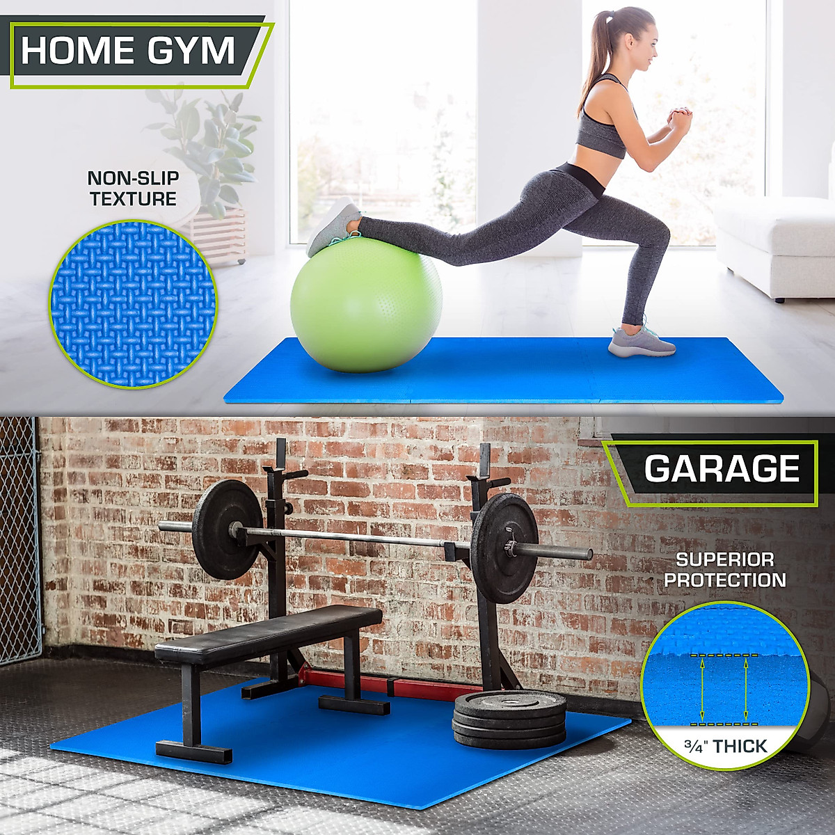 ProsourceFit Extra Thick Puzzle Exercise Mat ¾” and 1", EVA Foam Interlocking Tiles for Protective, Cushioned Workout Flooring for Home and Gym Equipment