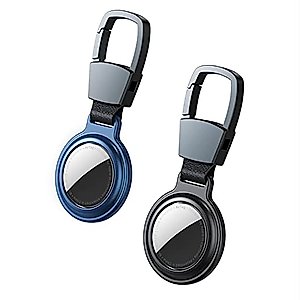 AirTag Case with Carabiner, Secure Holder Protective Cover for Air Tag with Sturdiness Aluminum Alloy Case (2 pack) - Black and Blue