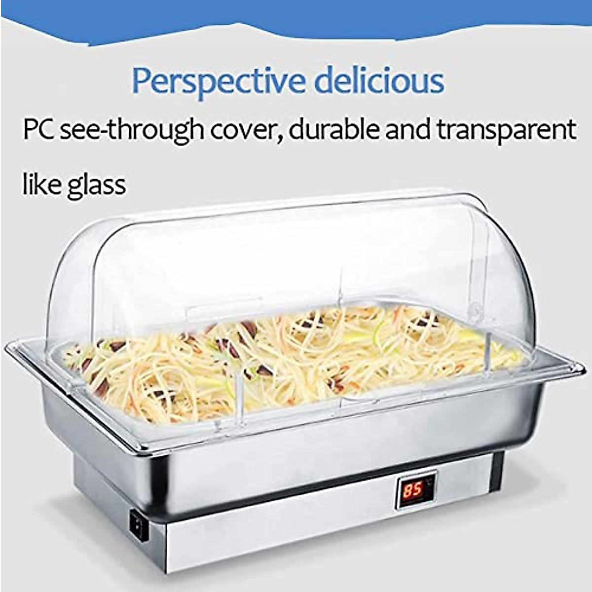 Food Warmer, Chafing Dish Stainless Steel Chafing Dishes, 9L Buffet Server, Catering Food Warmers with 90° Half Clamshell for Parties, Buffets, Adjustable Temperature (1/2 Size Foo
