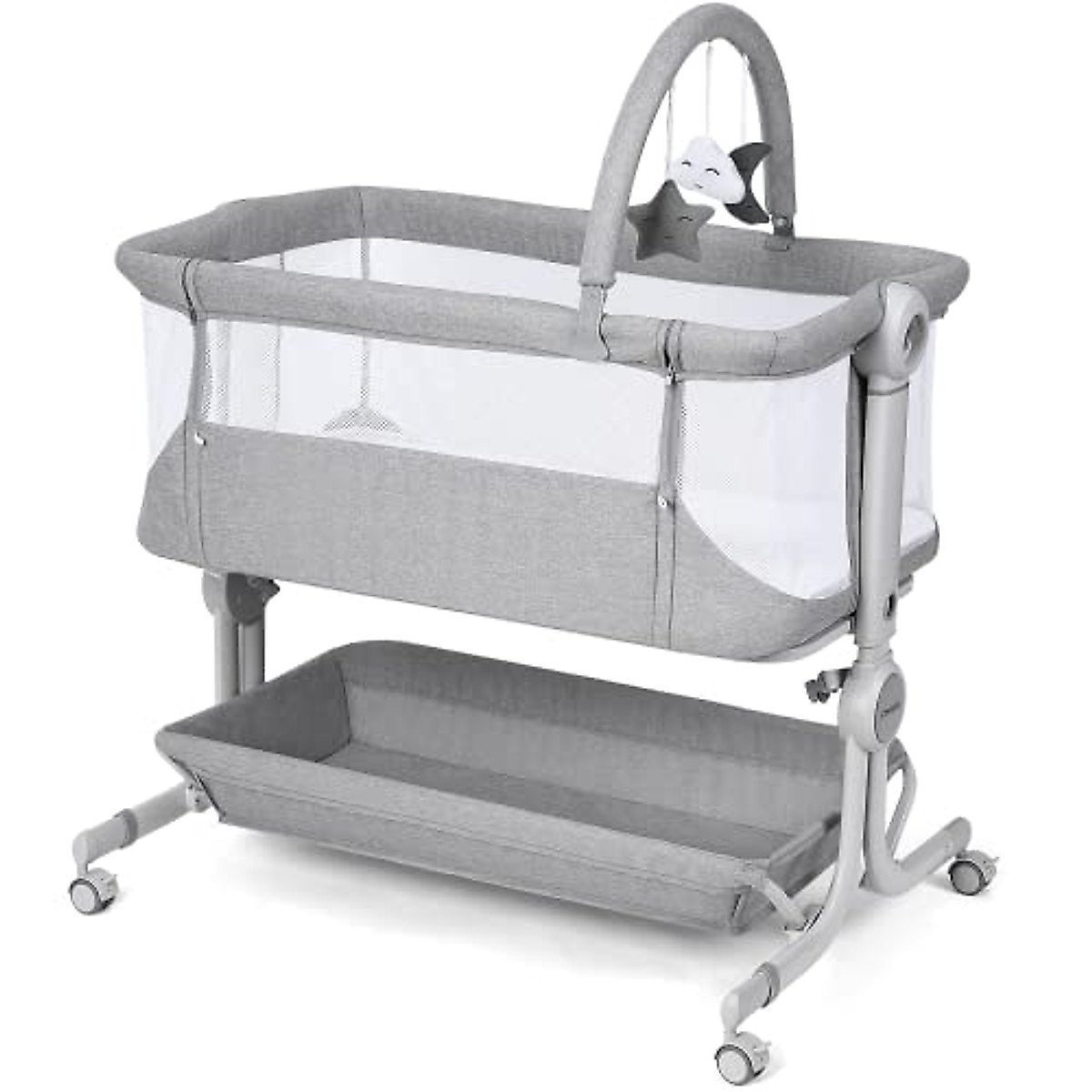 Cowiewie Baby Bassinet 2-1 Beside Sleeper with Wheels & Hanging Toys for Baby Foldable - Handbag can be Stored or Carried Out