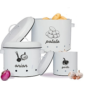 3-in-1 Large White Potato, Onion & Garlic Storage Canisters