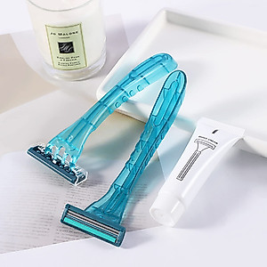 100 Pack Disposable Razors Individually Wrapped, Razors Bulk, Twin Stainless Steel Blade Razors for Hotel, Travel, Airbnb, Homeless (Blue)