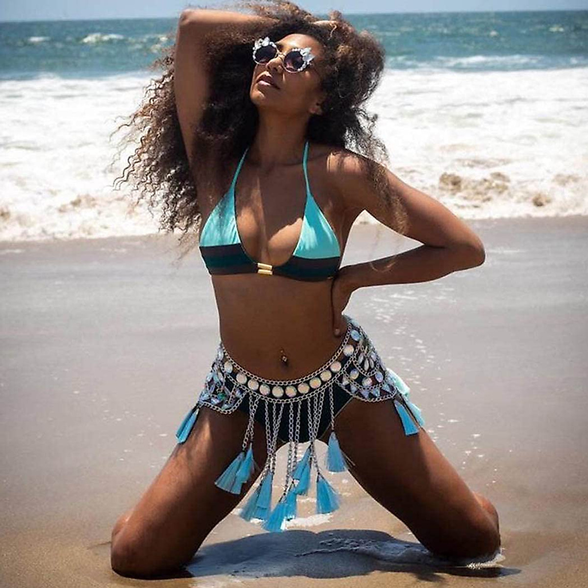 Salliy Rhinestone Body Chains Skirt Silver Sexy Belly Chain Dresses Festival Outfits Summer Body Bottom Jewelry for Women and Girls（Only Skirt）