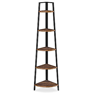 Oapety 5-Tier Ladder Corner Shelf, Display Rack Multipurpose Bookshelf and Plant Stand for Living Room(Brown)