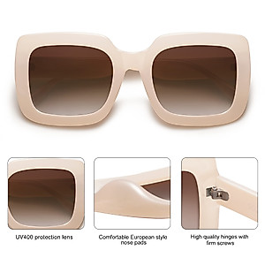 SOJOS Retro Nude Square Polarized Sunglasses for Women Trendy 90s Rectangle Sun Glasses UV400 Shades SJ2219 with Beige/Gradient Brown Lens