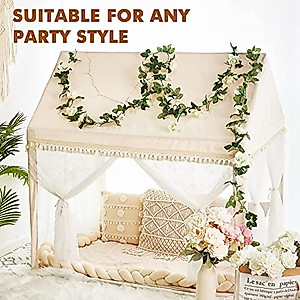 HAN-MM Kids Play Tent Large Playhouse with Mat/Star Light/Star Garland/Tassel Macrame Boho Style Indoor&Outdoor Play Tent for Kids, Neutral Color, 52x35x52, Lace Tassel