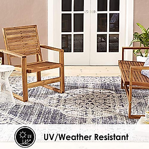 Home Dynamix Nicole Miller Patio Sofia Magnolia Indoor/Outdoor Area Rug 5'3"x7'2", Distressed Medallion Navy Blue/Ivory