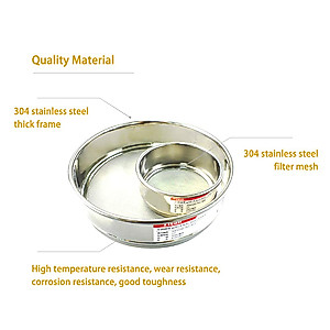 Adamas-Beta φ20×4.5cm Diameter 10 Mesh 304 Stainless Lab Sieves Economy Test Sieve 304 Stainless Steel Wire Cloth（2mm）