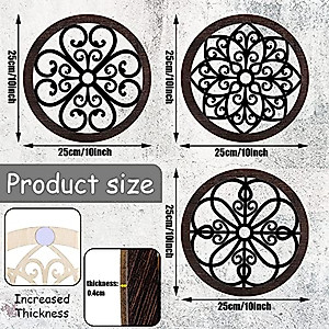 4 Pieces Thicken Rustic Wall Decor Farmhouse Wall Art Decor Wooden Hollow Carved Design Rustic Round Wall Art for Living Room Bedroom Hallway Decor Office Kitchen Wall Decoration (Black, Brown)