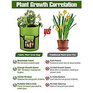 Kalolary 10 Gallon Potato Grow Bags, 3PCS Portable Grow Pots with Flap and Handles Planting Grow Bag with Visible Window, Nonwaven Fabric Garden Plant Bags for Vegetable Fruits, 10PCS Planting Labels