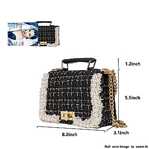 Qiayime Purses and Handbags for Women Fashion Ladies Top Handle Satchel Shoulder Tote Pearl bead chain Tote Crossbody Bag Black