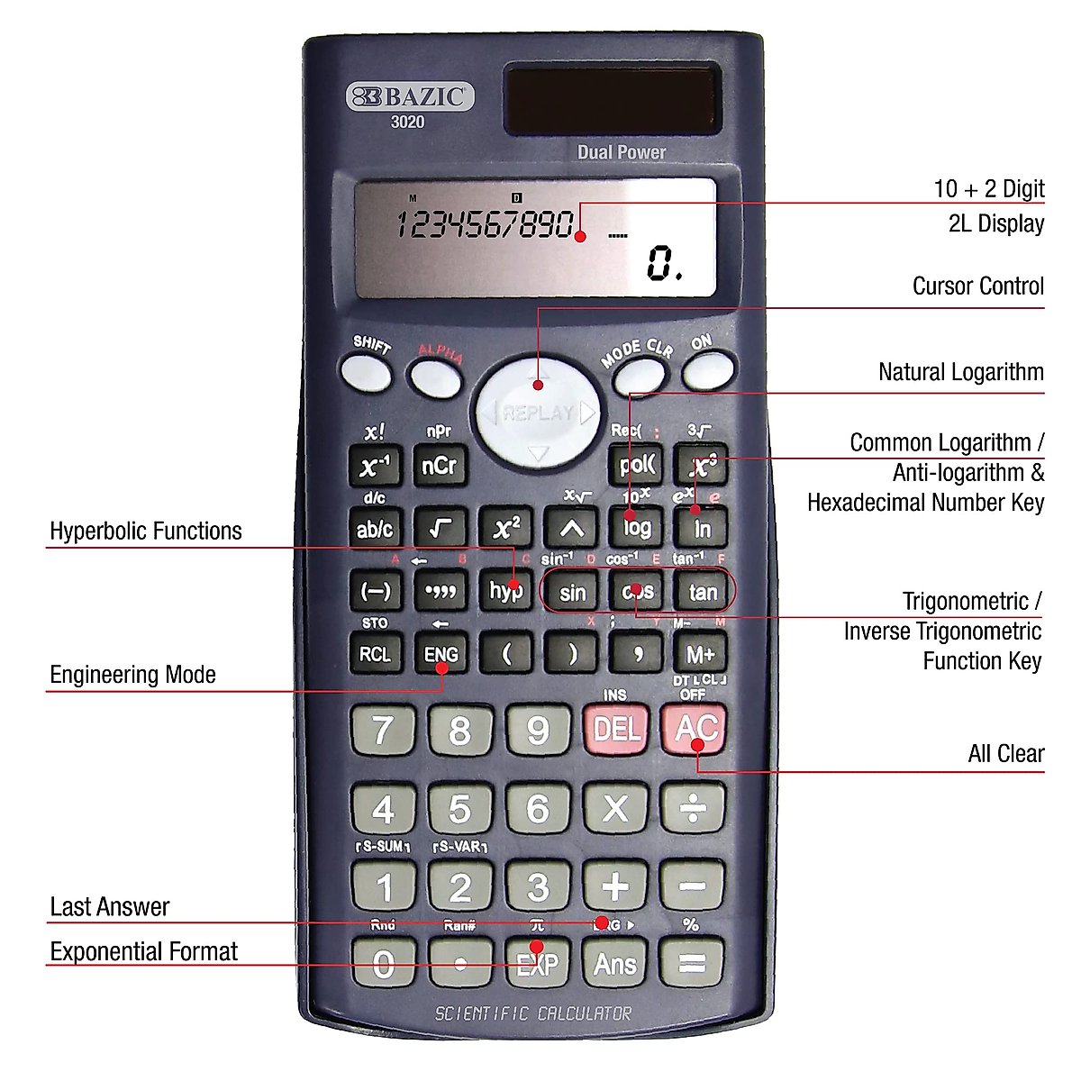 BAZIC Scientific Calculator 240 Function w/Slide-On Case, Engineering Calculators LCD Display, Great for Students and Professionals, Black 1-Pack