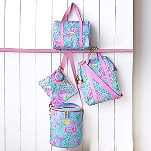Lilly Pulitzer Water Resistant Vinyl Beach Day Pouch - Includes Drink Hugger, Zip Pouch, and Towel Clips, Best Fishes