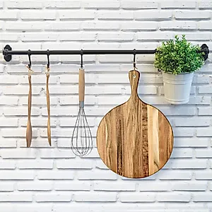 KITEISCAT Acacia Wood Round cutting board with handle 16” x 12”– Round Pizza Paddle & Cutting Serving Board for Home Baking, Cheese, Fruits, Vegetables, Bread, Charcuterie