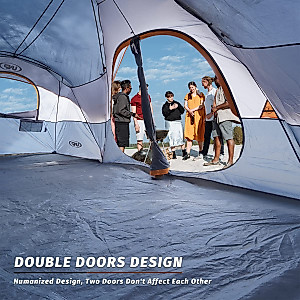 UNP Camping Tent 10-Person-Family Tents, Parties, Music Festival Tent, Big, Easy Up, 5 Large Mesh Windows, Double Layer, 2 Room, Waterproof, Weather Resistant, 18ft x 9ft x78in (Gray)