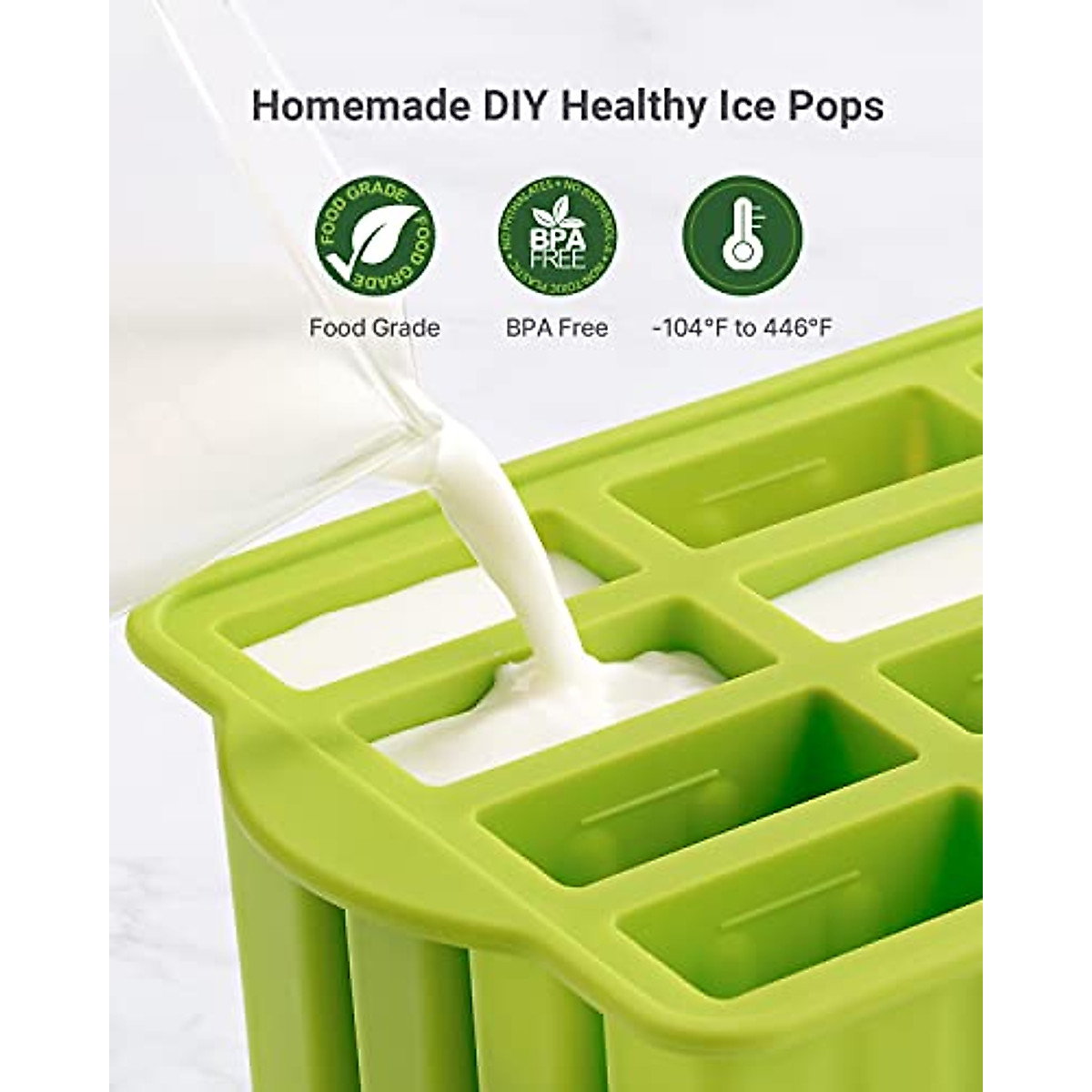 Popsicles Molds, 12 Cavities Silicone Popsicle Molds for Kids Adults Food Grade Popsicle Maker Molds BPA-Free Ice Pop Mold Homemade Ice Pop Maker with Popsicle Sticks, Popsicle Bags, Cleaning Brush