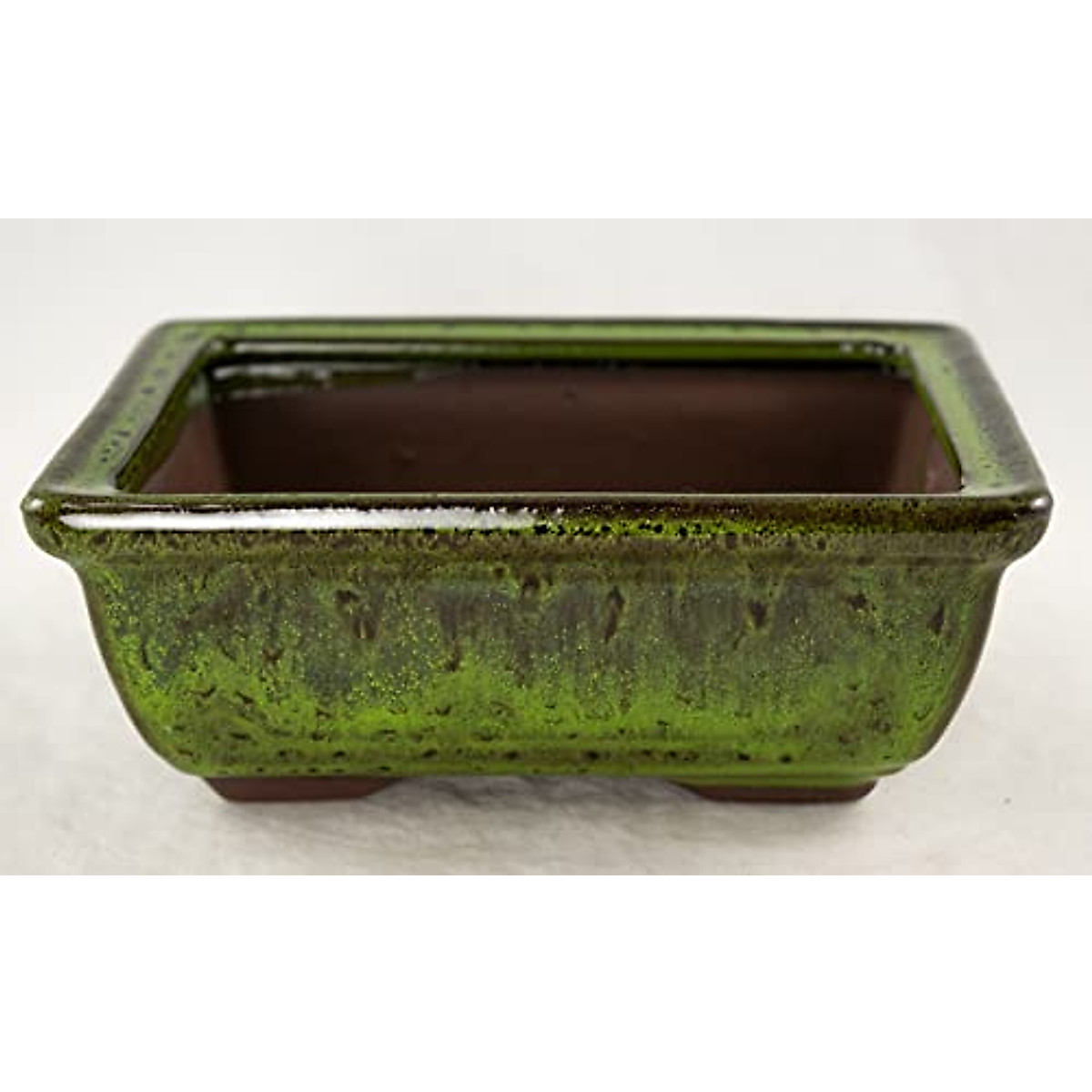 Rectangular Shohin Bonsai Pot, Cactus & Succulent Planter 6"x 4.5"x 2.25" w/Mesh & Wire - Moss Green