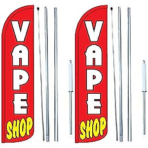 OnPoint Wares Vape Shop King Flag Sign With Complete Hybrid Pole set - Pack of 2 | 3 ft x 11.5 ft Heavy Duty Vape Shop Flags Advertising Marketing Sign | Weatherproof Polyester Flags for Business Advertising (Complete Hybrid Set)