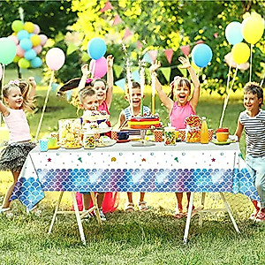 UOMNICUE Mermaid Tablecloth 2PCS Mermaid Theme Birthday Tablecloth Mermaid Disposable Plastic Tablecloth Party Supplies for Kids Girls Birthday Party Decorations Baby Shower 52X87 in