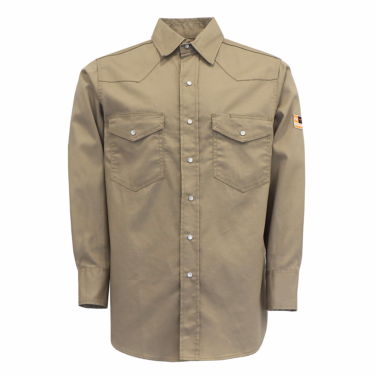 KONRECO FR Shirts for Men Long Sleeve Flame Resistant Pearl Snaps Cotton Men's Welding Shirts Khaki- Size L