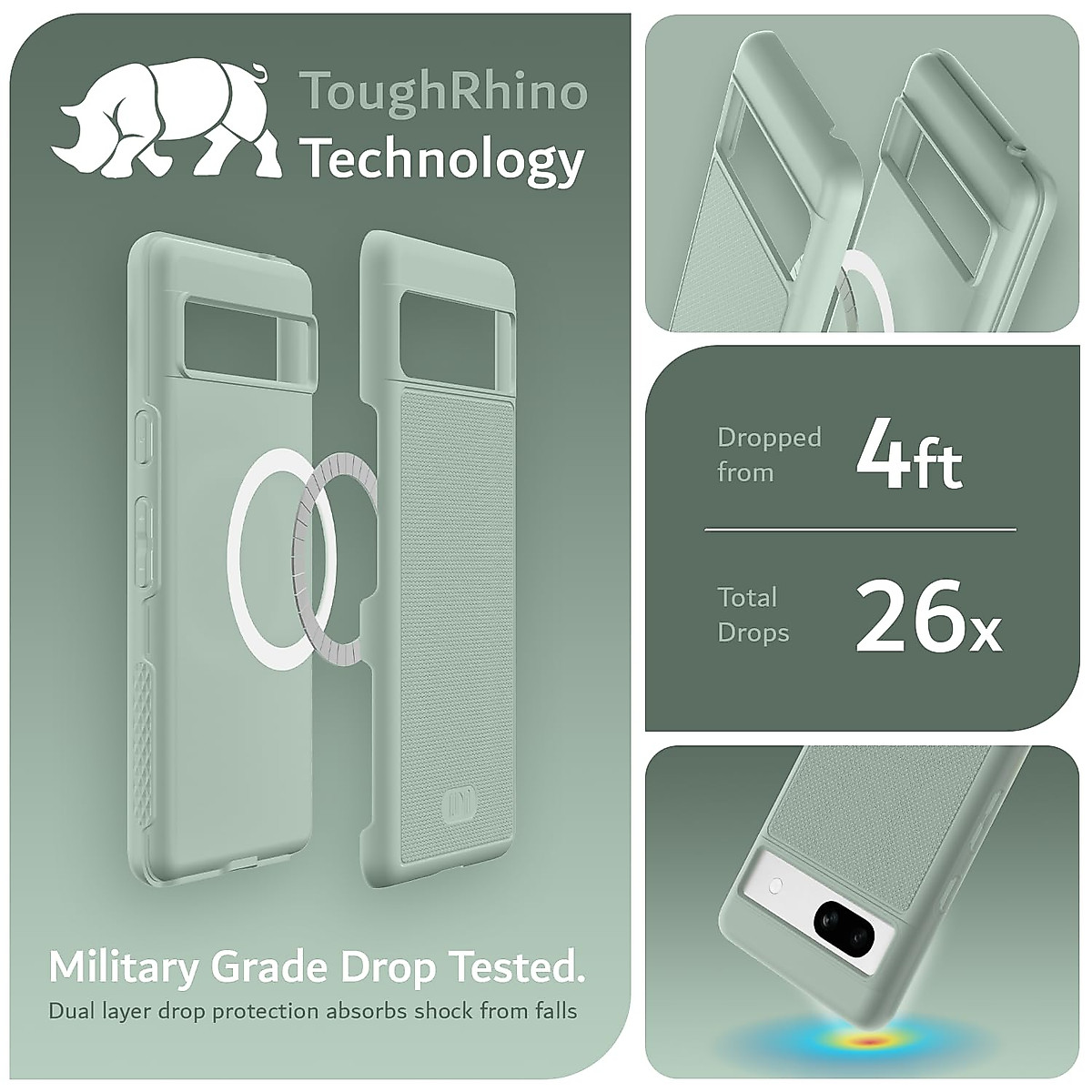 TUDIA MergeGrip Designed for Google Pixel 7a Case (2023), [MagSafe Compatible] Military Grade Slim Dual Layer Raised Edge Non-Slip Heavy Duty Protective Phone Case - Green Lily