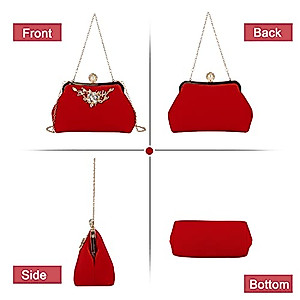 LUI SUI Women Flower Velvet Evening Clutch Purse Bags Crystal Shoulder Bag Wedding Tote Purse for Prom Banquet