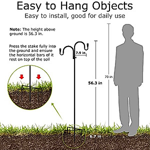 PEEKI Double Shepherds Hook, Adjustable Bird Feeder Pole for Outside with 5-Prong Base, Heavy Duty Garden Shepards Hooks for Outdoor Plant Hanger, Hummingbird Feeder Stand (63” Overall Height, 1-Pack)