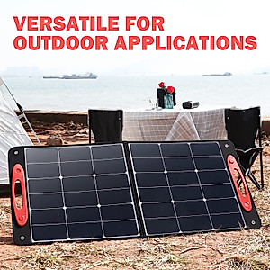 DNA MOTORING Foldable Solar Panel 100W Power Supply for RV Outdoors Camping Travel Home Emergency, with Kickstands,TOOLS-00285,Black/Red