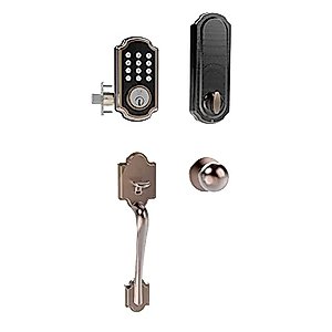 TURBOLOCK Digital Door Lock with Keypad, Front Door Handle Set with Digital Deadbolt & Door Handle, Fits Thicker Doors up to 2” – 3 Physical Keys, IP65, Easy Installation (TL116 + TL121) (Bronze)