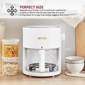 AROMA® Glass Air Fryer and Countertop Convection Oven with Powerful 360Crispy™ Technology (3 Quart), White