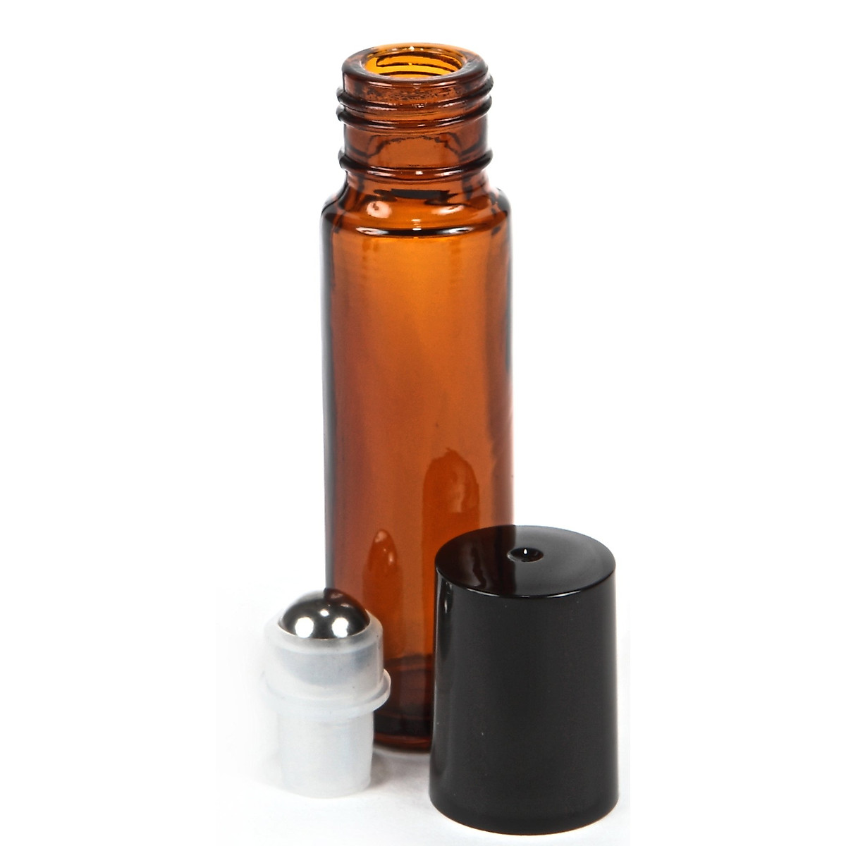 Vivaplex, 6, Amber, 10 ml Glass Roll-on Bottles with Stainless Steel Roller Balls - .5 ml Dropper included