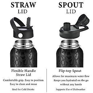 WEREWOLVES Personalized Insulated Water Bottle with Paracord Handle Straw Lid & Spout Lid, Vacuum Stainless Steel Wide Mouth Water Bottle for Adults (40oz, Leopard Print-Black)