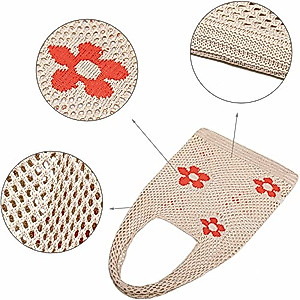 CATMICOO Crochet Mesh Beach Tote Bag Summer Aesthetic Knit Bag for Women