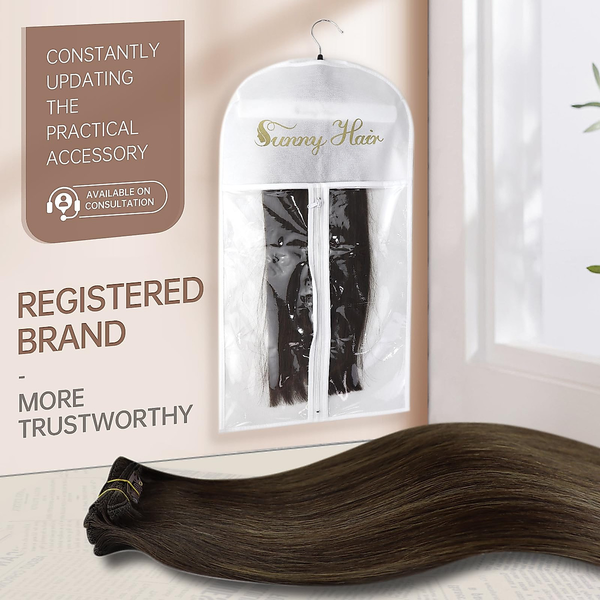 Sunny Hair Clip in Hair Extensions Straight Human Hair Clip in Extensions Remy Clip in Hair Extensions Real Human Hair Extensions Clip ins Dark Brown Ombre Medium Brown Balayage 18inch